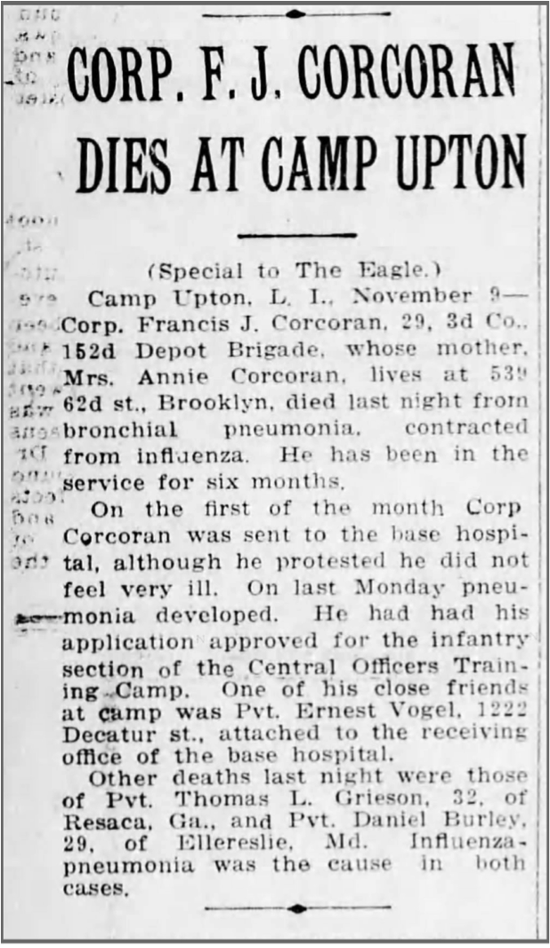 Frank F. Corcoran | Family Stories from the 1918–19 Influenza Pandemic